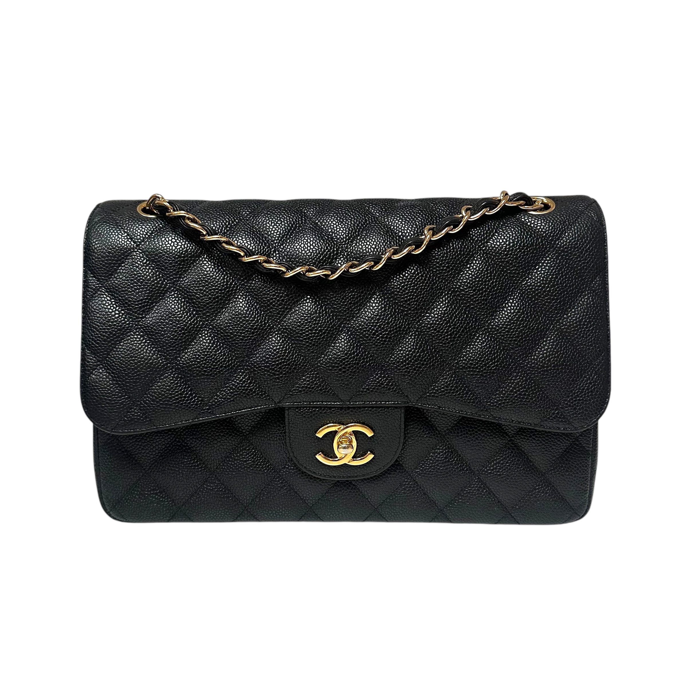 Shop Chanel Black Caviar Jumbo Double Flap Bag Handbag